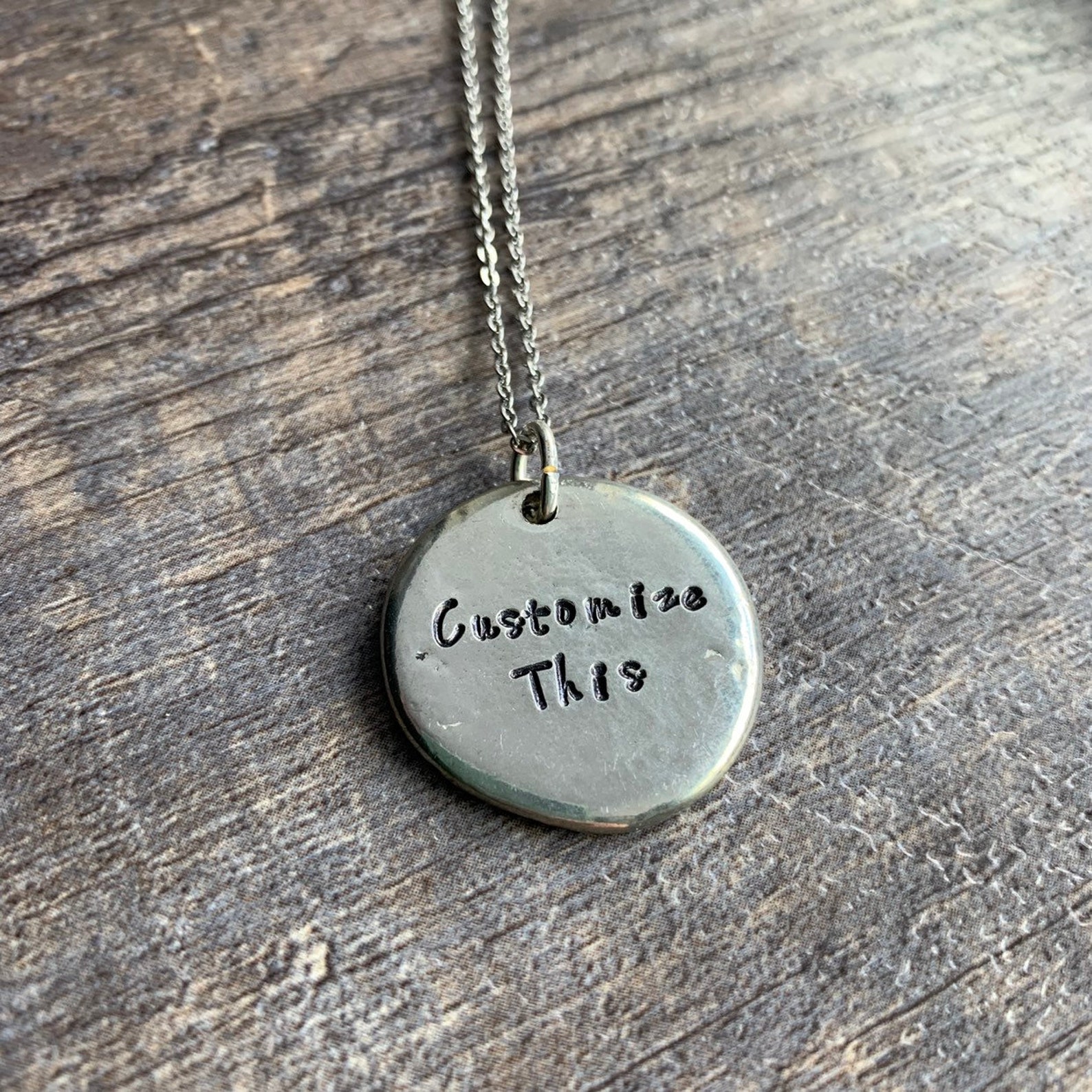Custom Hand Stamped Pewter 1 Inch Circle Necklace Choose Your | Etsy