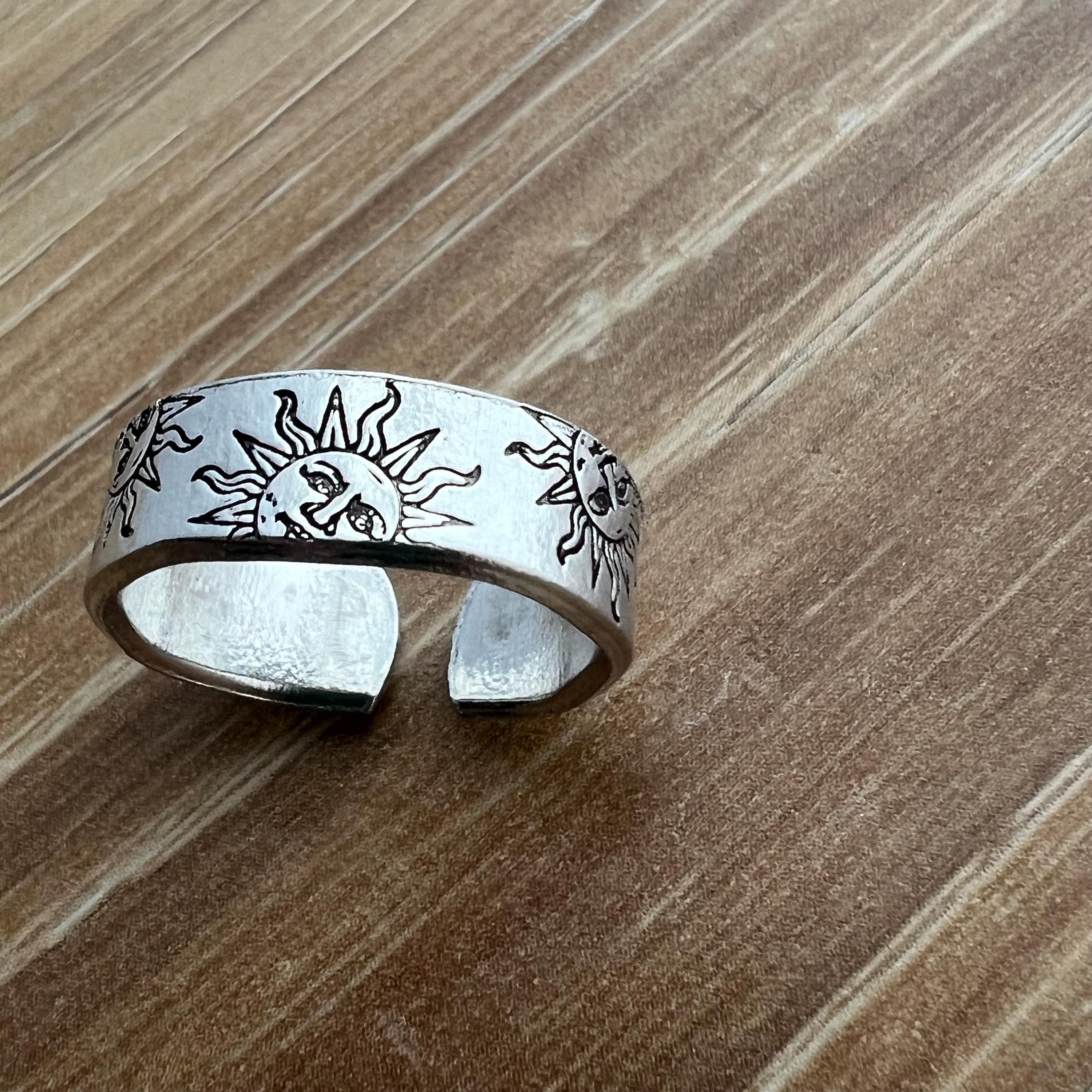Sun Face Pattern Ring- Hand Stamped Aluminum Ring - Etsy