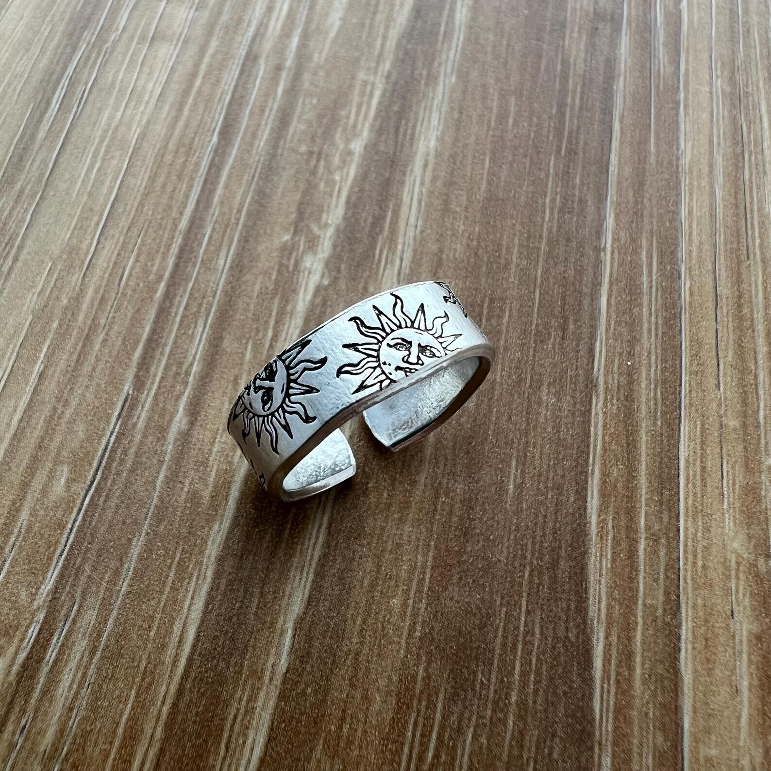 Sun Face Pattern Ring- Hand Stamped Aluminum Ring - Etsy
