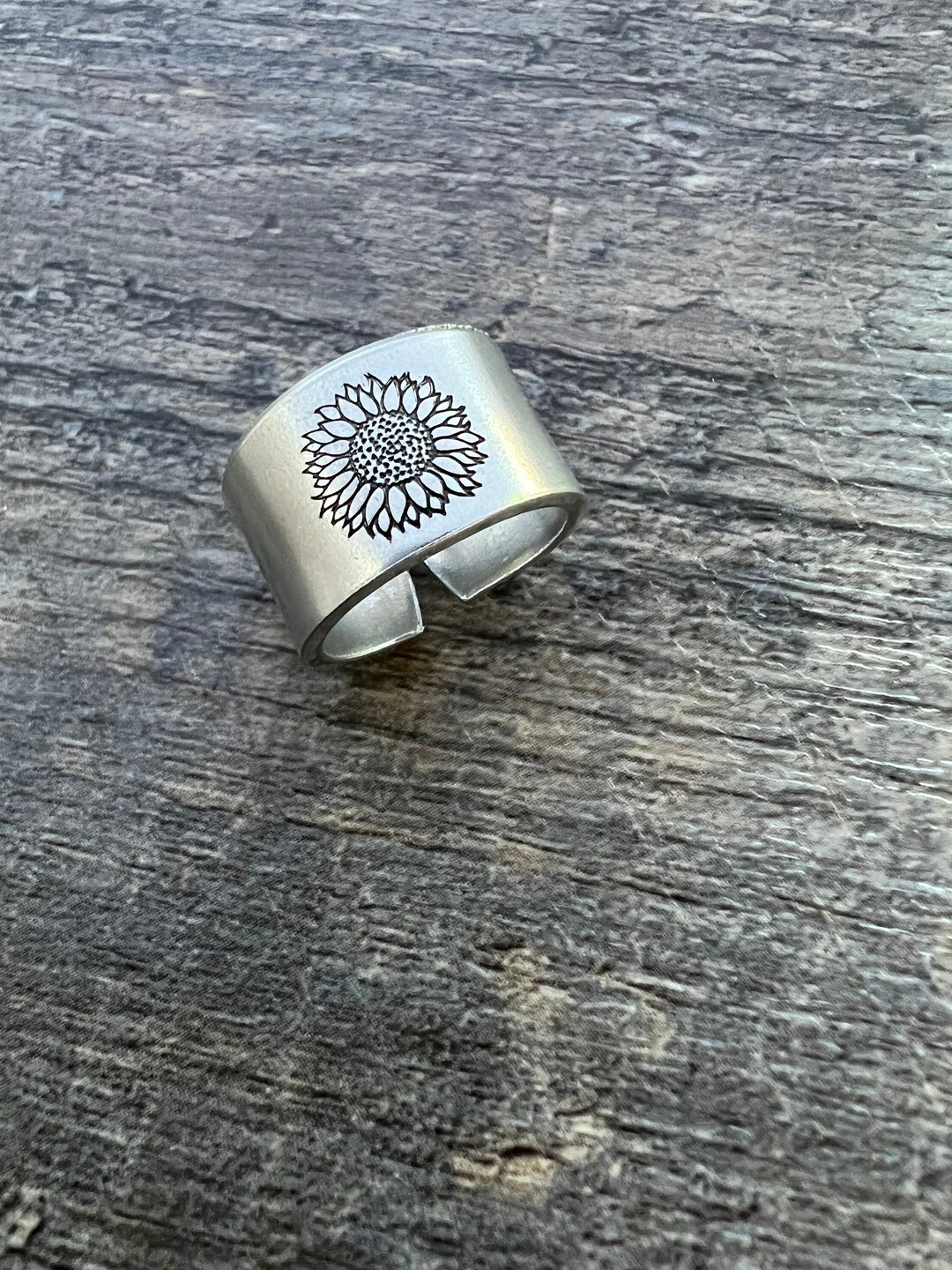 Sunflower Hand Stamped Aluminum Ring - Etsy