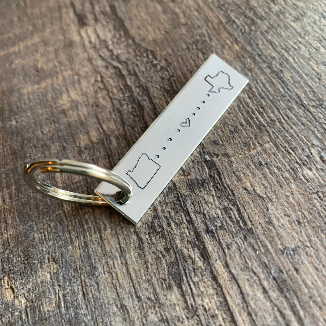 Long Distance State Keychain- Hand Stamped Keychain - Etsy