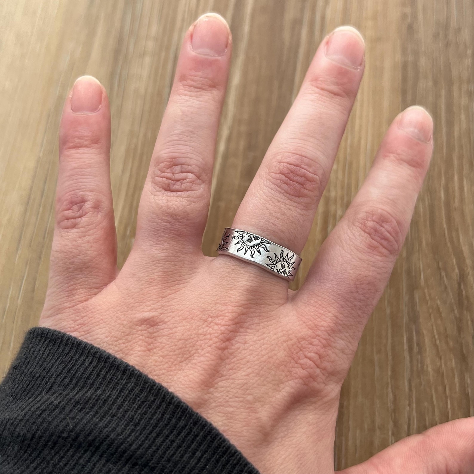 Sun Face Pattern Ring- Hand Stamped Aluminum Ring - Etsy
