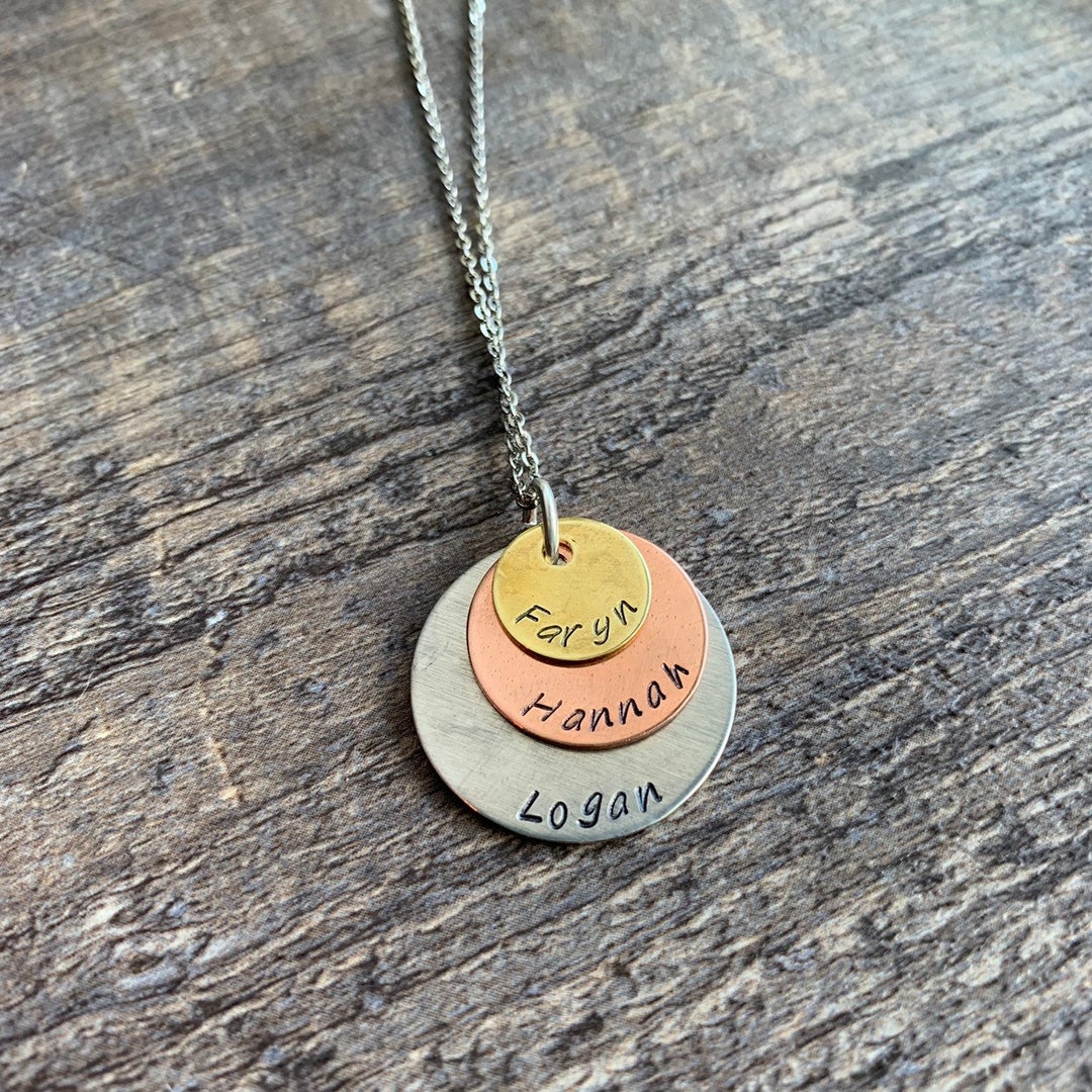 Hand Stamped Triple Layer Coin Necklace: Personalized Name Charm - Etsy