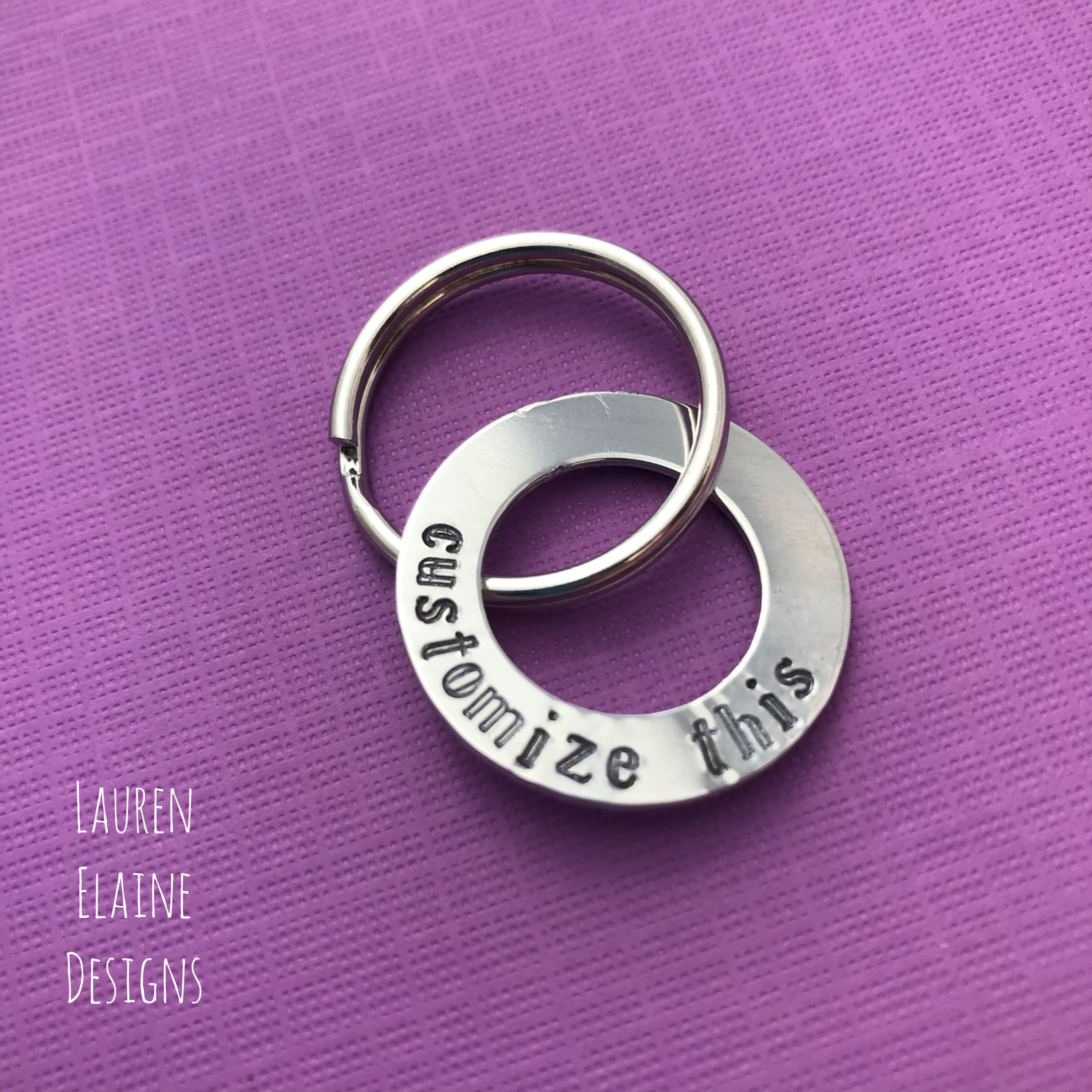 Custom Hand Stamped Washer Keychain- Add Your Own Phrase in Copper ...