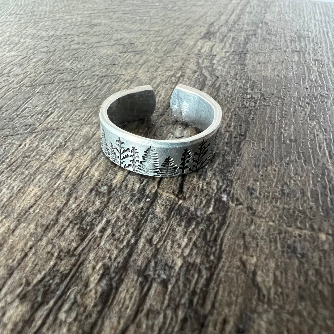 Pine Tree Forest Ring- Hand Stamped Aluminum Ring - Etsy