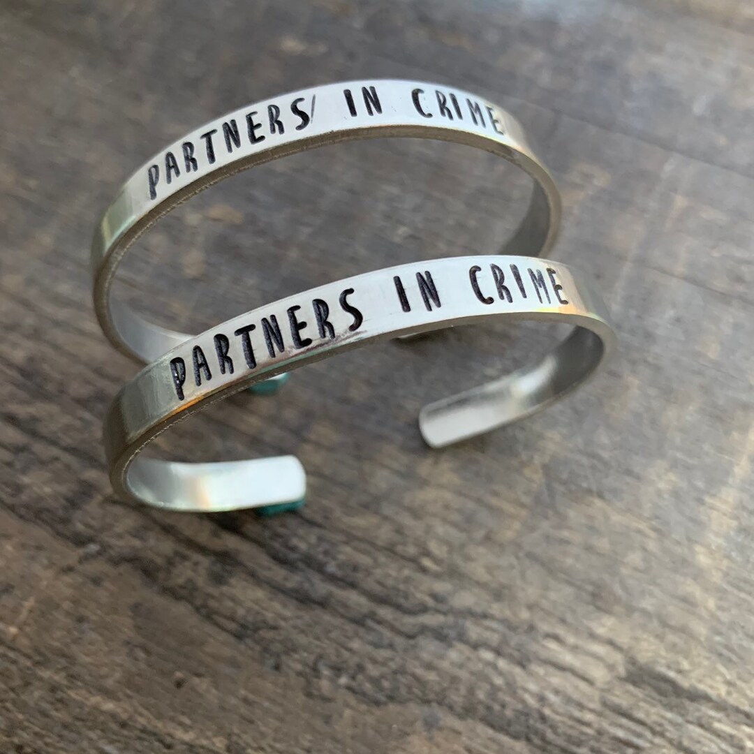 Partners in Crime Bracelet Set- Hand Stamped Best Friend Cuff Bracelets ...