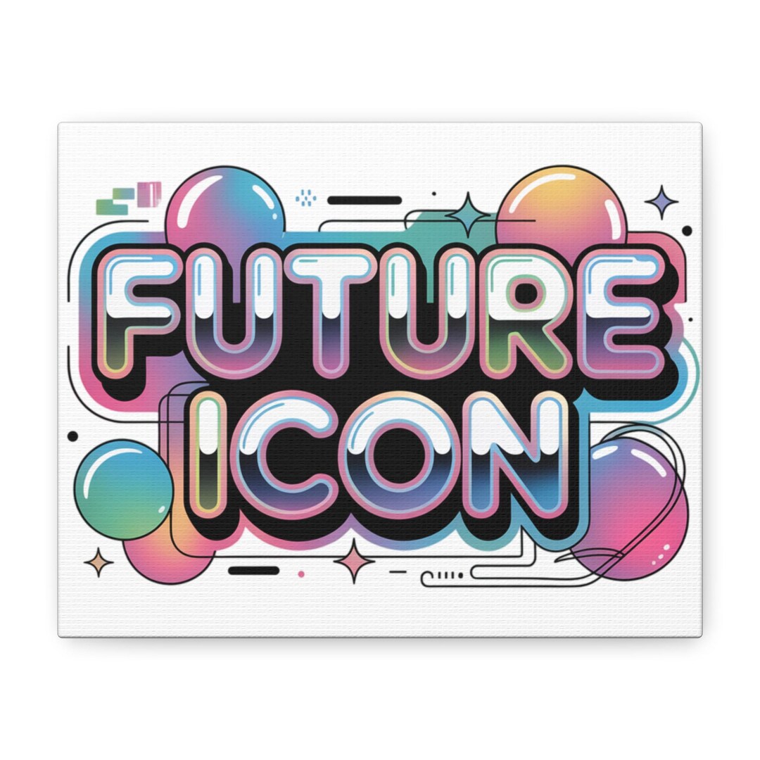Future Icon Canvas | Y2K Cyber Holo Print, Retro Tech Chrome Text - Etsy