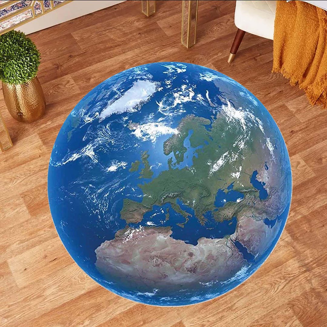 Earth Globe Rug,round World Map Carpet, Blue Planet Decor, Geography ...