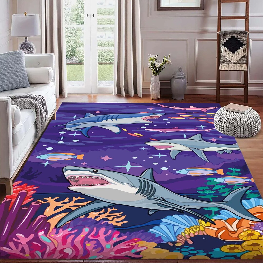 Shark Ocean Rug, Underwater Sea Carpet, Kids Room Decor, Marine Life ...