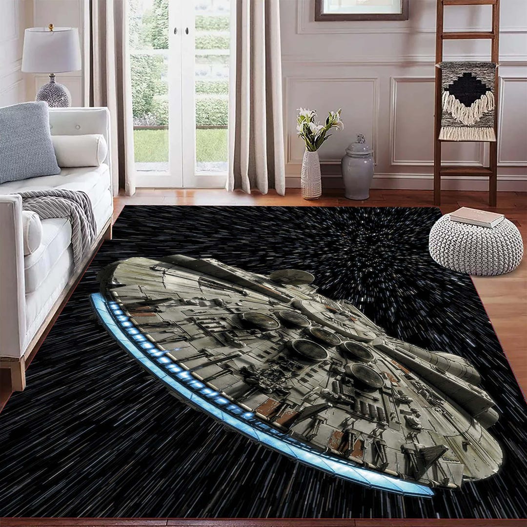 Millennium Falcon Rug, Modern Star Wars Galaxy Decor, Space Themed Art ...