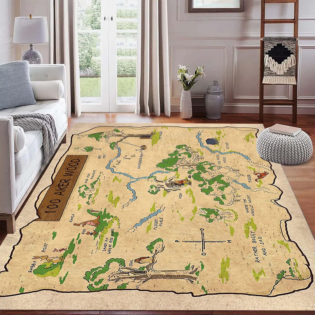 Area Rug, Hundred Acre Wood Map Style Kids Room Rug, Baby Playroom Rug ...