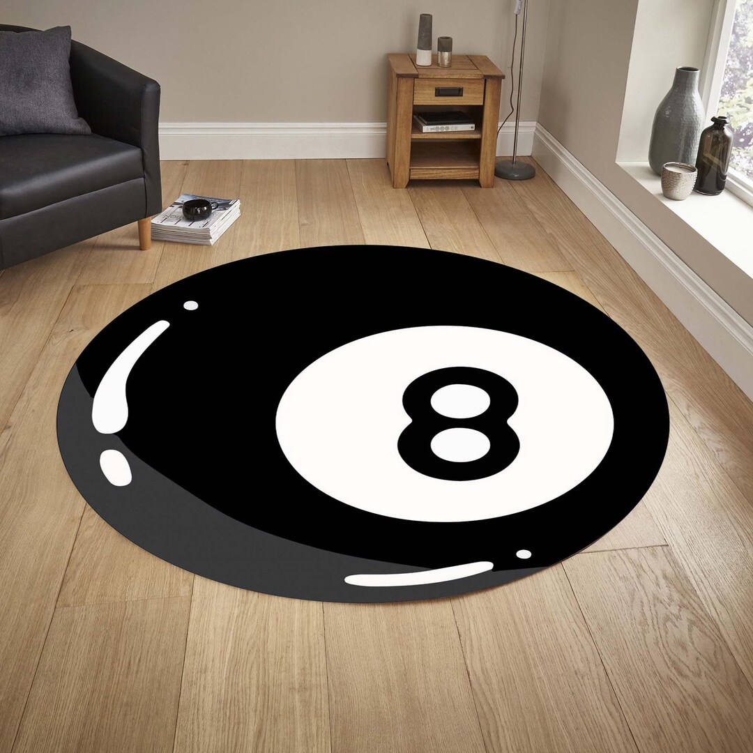 8 Ball Design Rug, Modern Black Round Carpet, Billiard Theme Area Rug ...