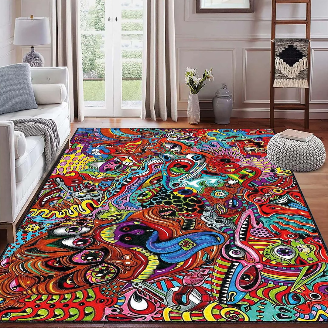 Psychedelic Rug, Abstract Art Rug, Colorful Area Rug, Surreal Pattern ...