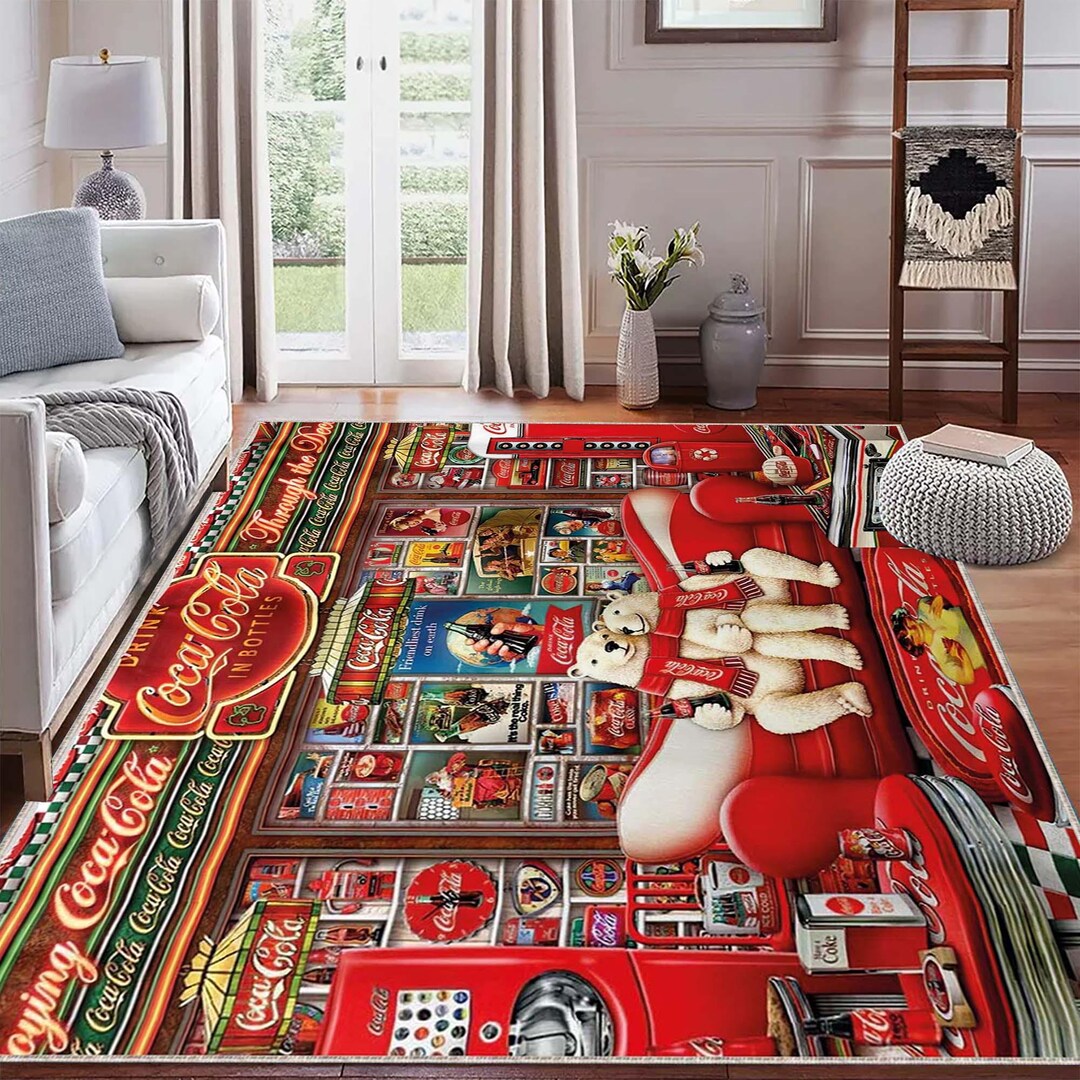 Vintage Coca Cola Rug, Retro Diner Style Area Rug, Classic Soda Theme ...