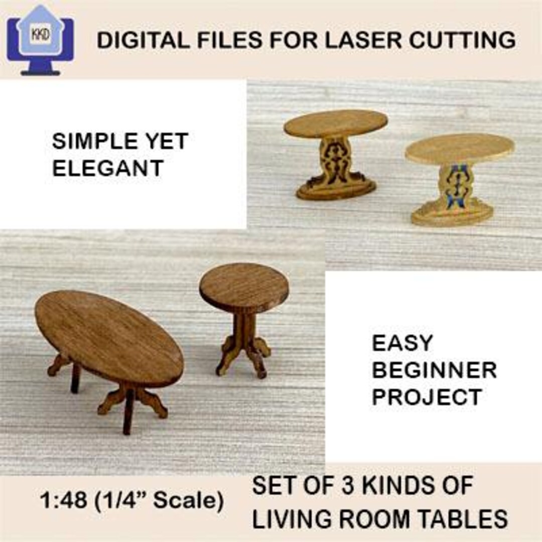 1:48 Scale (1/4" Scale) Miniature Living Room Tables, Laser Cut Files ...
