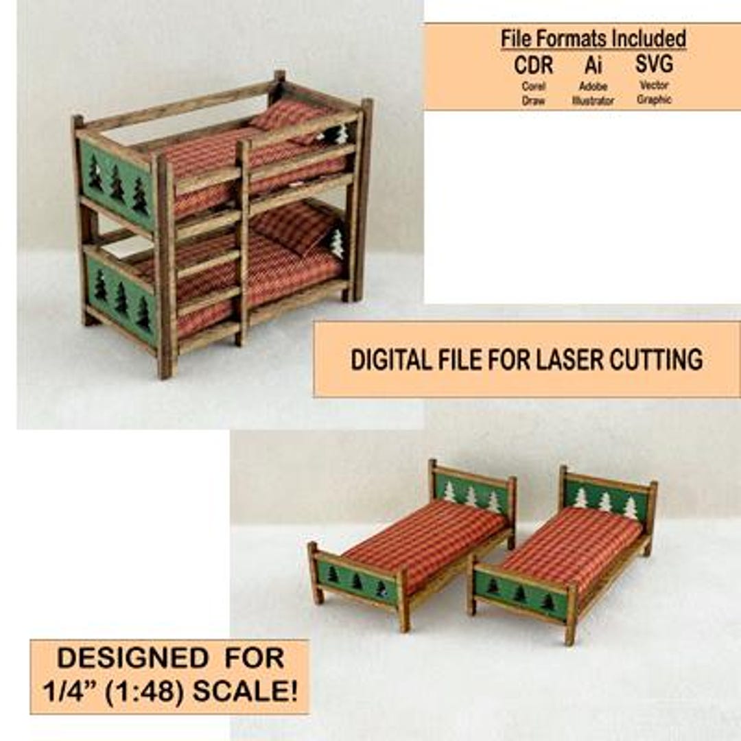 Laser Cut Files for a 1:48 (1/4" Scale) Cabin Style Beds; Digital ...