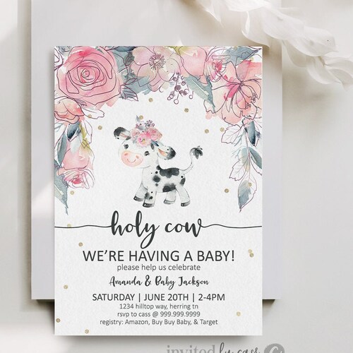 Holy Cow We're Having a Baby Baby Blue Shower Invitation - Etsy
