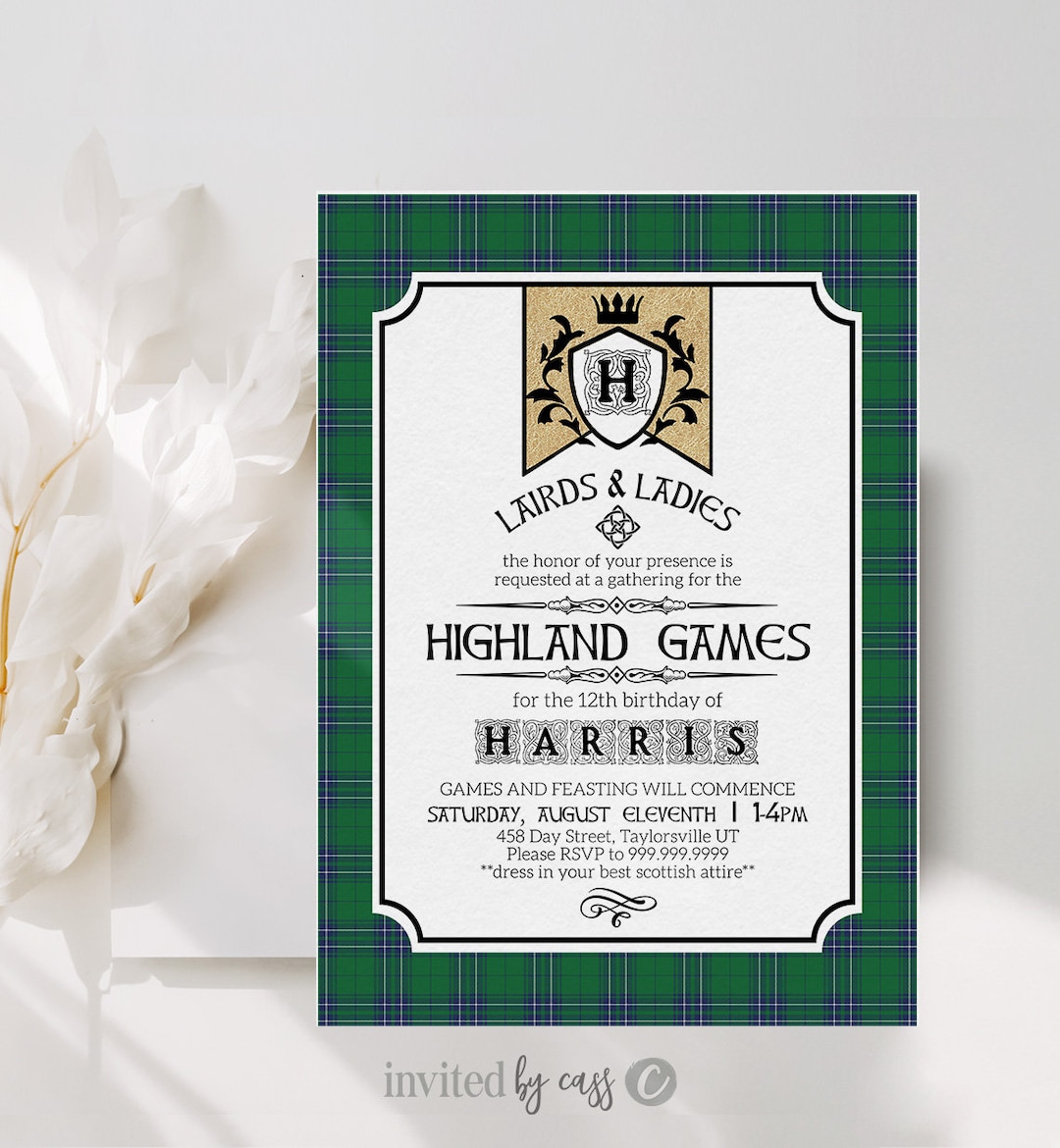 Green Plaid Scottish Highland Games Invite, Green Plaid Invites ...