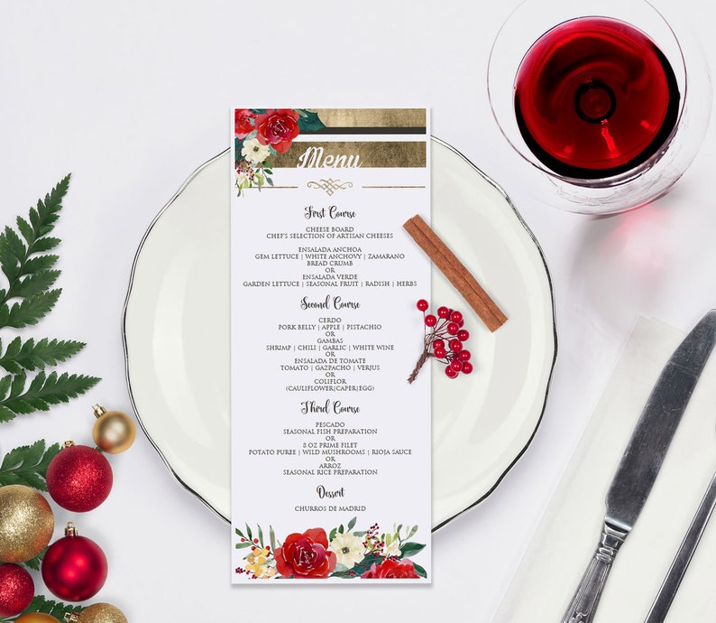 Christmas Menu Greenery Menu Holly Menu Christmas Shower | Etsy