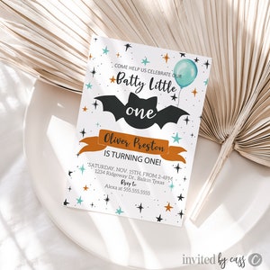 Editable Teal Orange Halloween Birthday Invitation, Our Little Boo ...