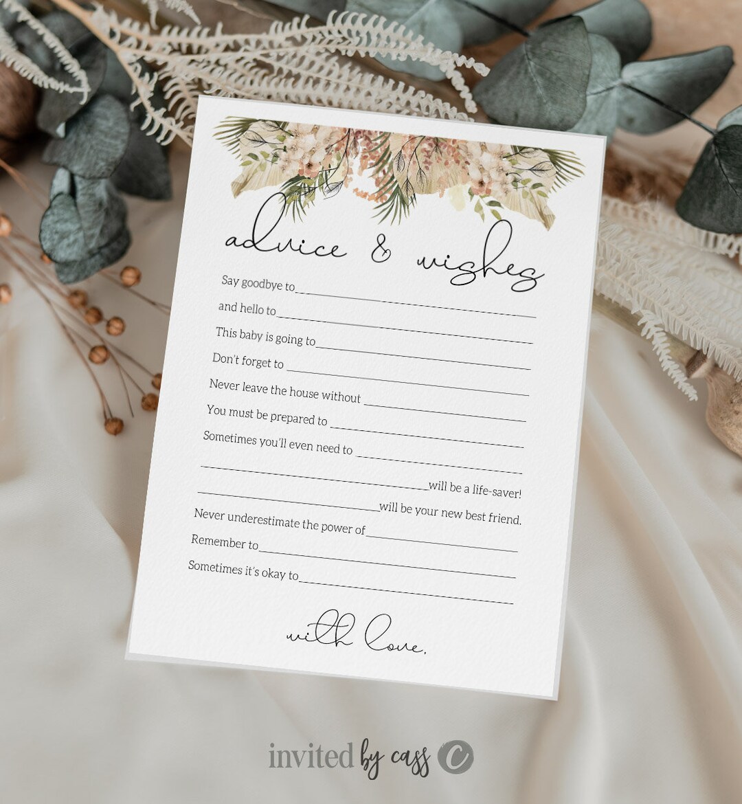 Baby Shower Advice and Wishes Game, Printable Baby Shower Games, Boho ...