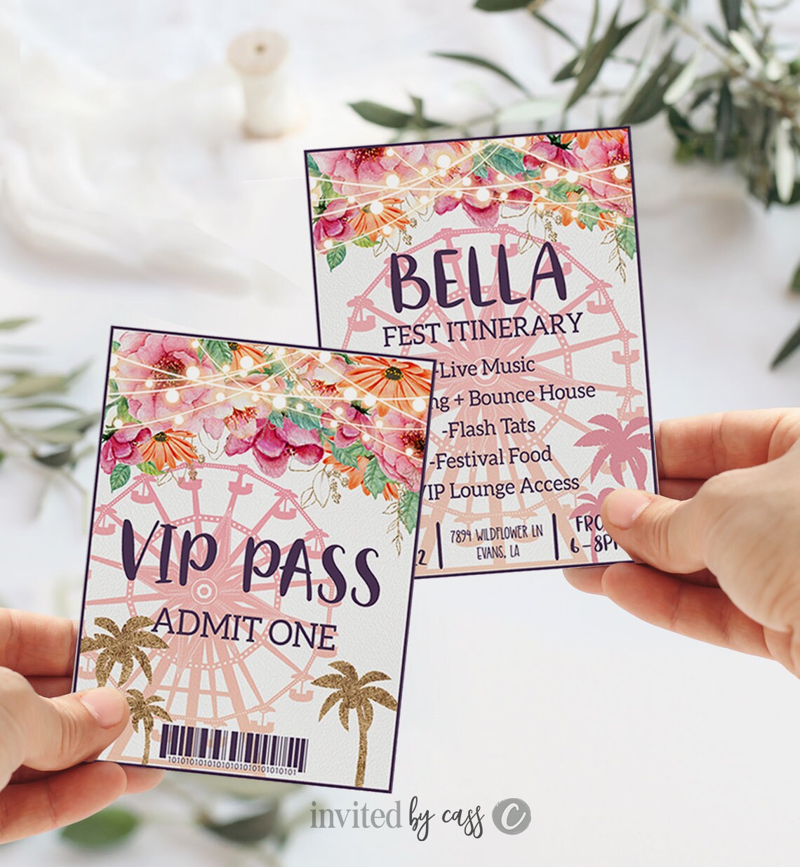 Editable Festival VIP Card Floral Girls Music Festival - Etsy