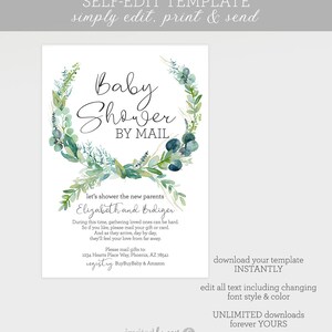 Baby Shower by Mail Invitation, Eucalyptus, Social Distance Shower ...