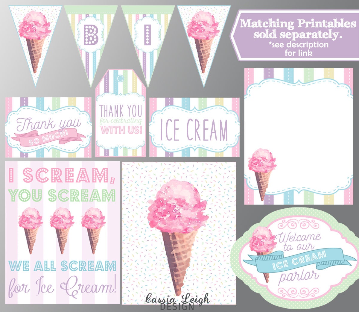 Ice Cream Birthday Chalkboard Sign Custom Printable | Etsy