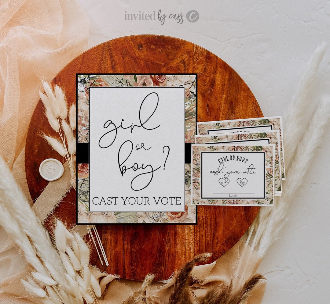 Gender Reveal Game, Cast Your Vote Sign With Cards, Boho Baby Shower ...