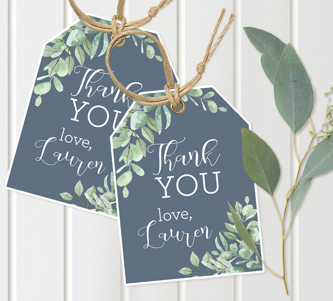 Blue Favor Tags Printable Favor Tag Dusty Blue Eucalyptus - Etsy