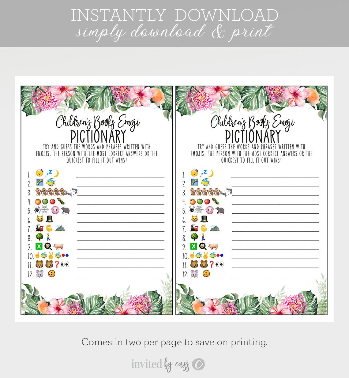 Emoji Pictionary, Baby Shower Game, Luau Baby Shower, Easy Shower Games ...