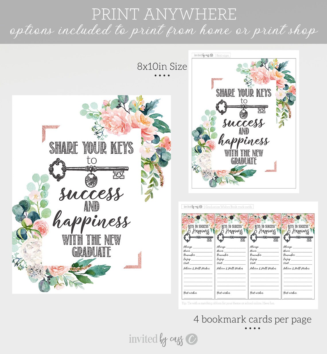 Graduation Advice and Wishes Floral Signs bookmarks | Etsy