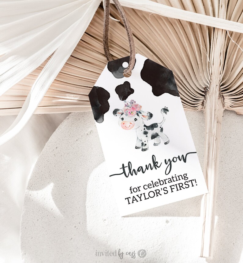 Editable Holy Cow Birthday Favor Tags, Pink Cow Bottle Labels Cow Decor ...