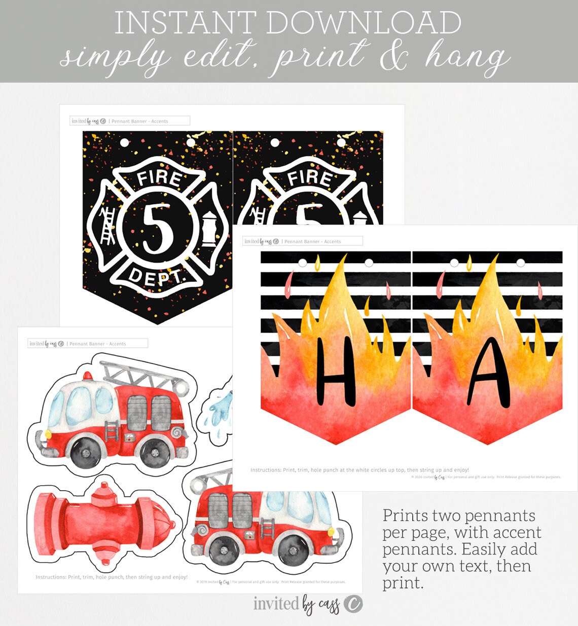 Firefighter Happy Birthday Banner, Fireman Bunting Decor, Fire Flames ...