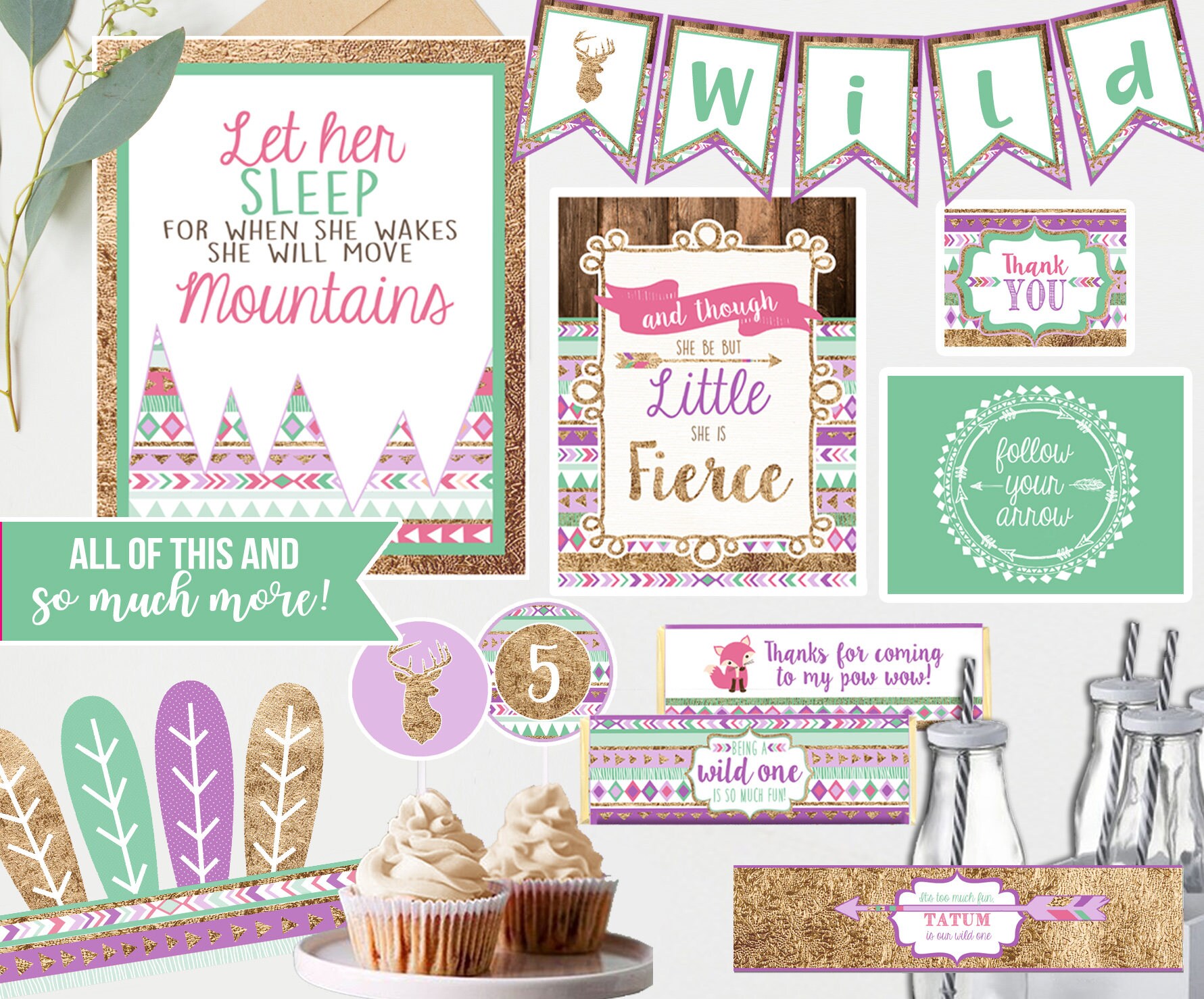 Tribal Wild One Birthday Decorations - Printable - for ANY Age - Purple ...