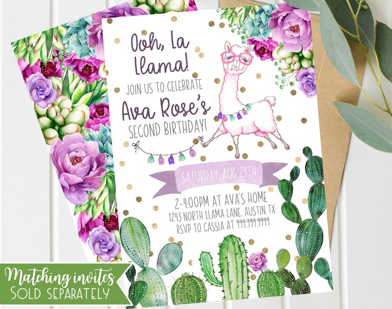 Llama Birthday Party Decorations Cactus & Purple Flowers - Etsy