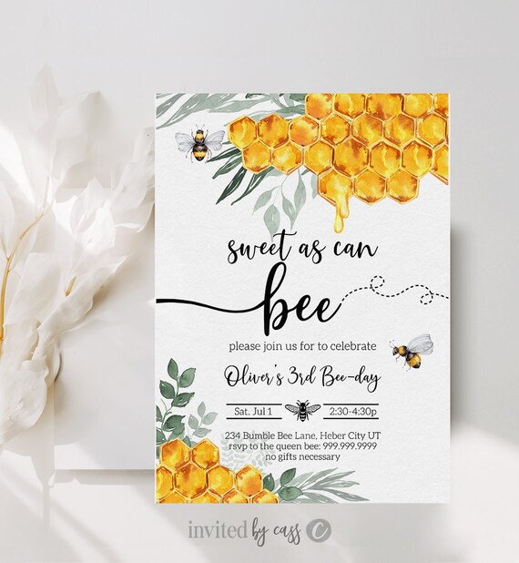 Girls Bee Day invites, 1st 2nd 3rd 4th Any Age bee-day Invitation ...