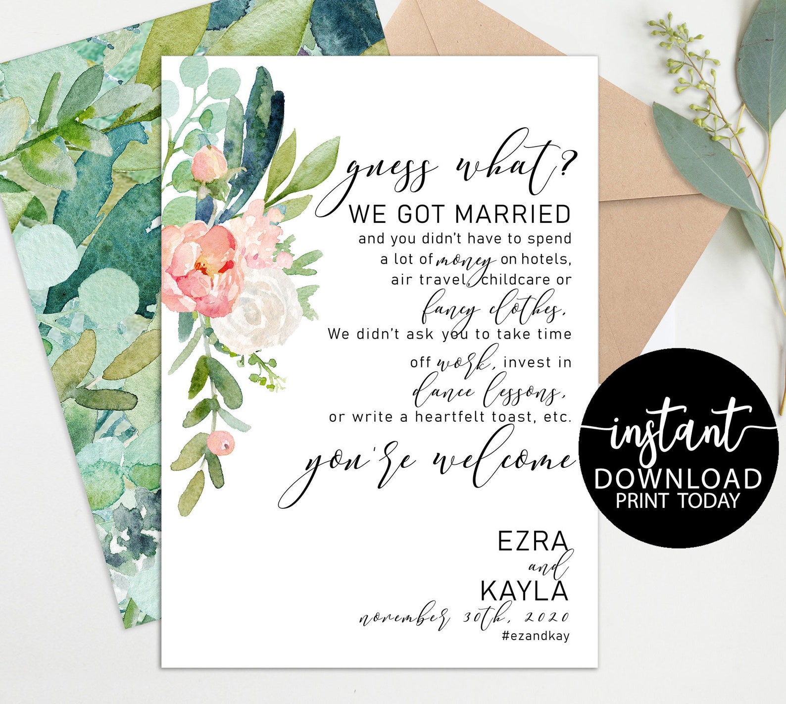 We Eloped Funny Elopement Announcement Template Wedding - Etsy