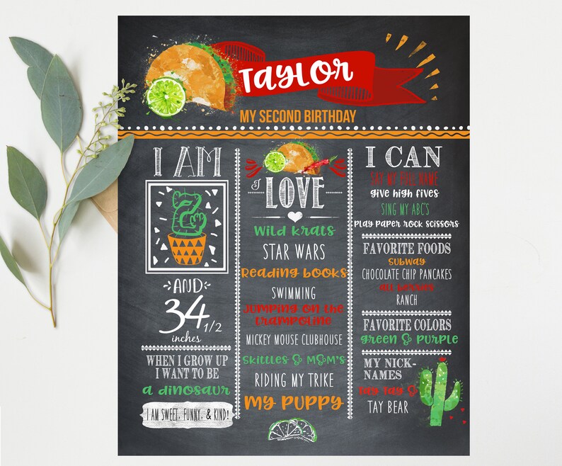 Taco Twosday ("two"sday 2 ) Birthday Sign - Chalkboard Orange and Green ...