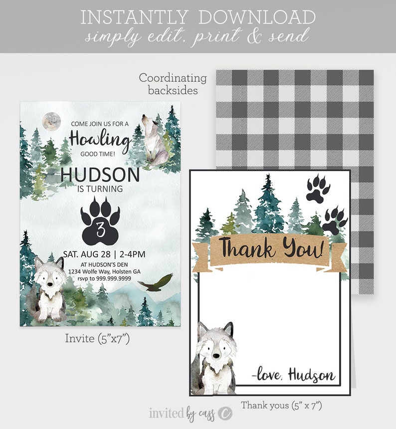 Wolf Party Invites First Birthday Second Third Howling - Etsy