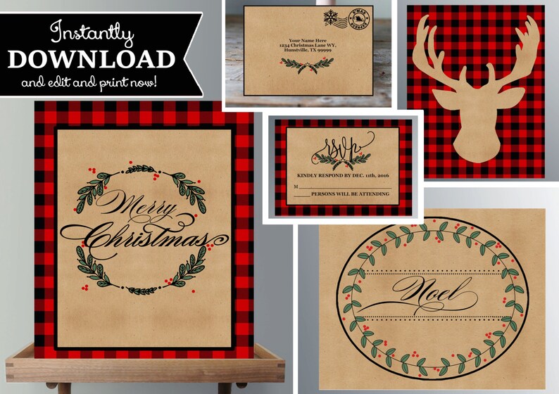 Christmas Printable Decorations Red and Black Plaid - Etsy