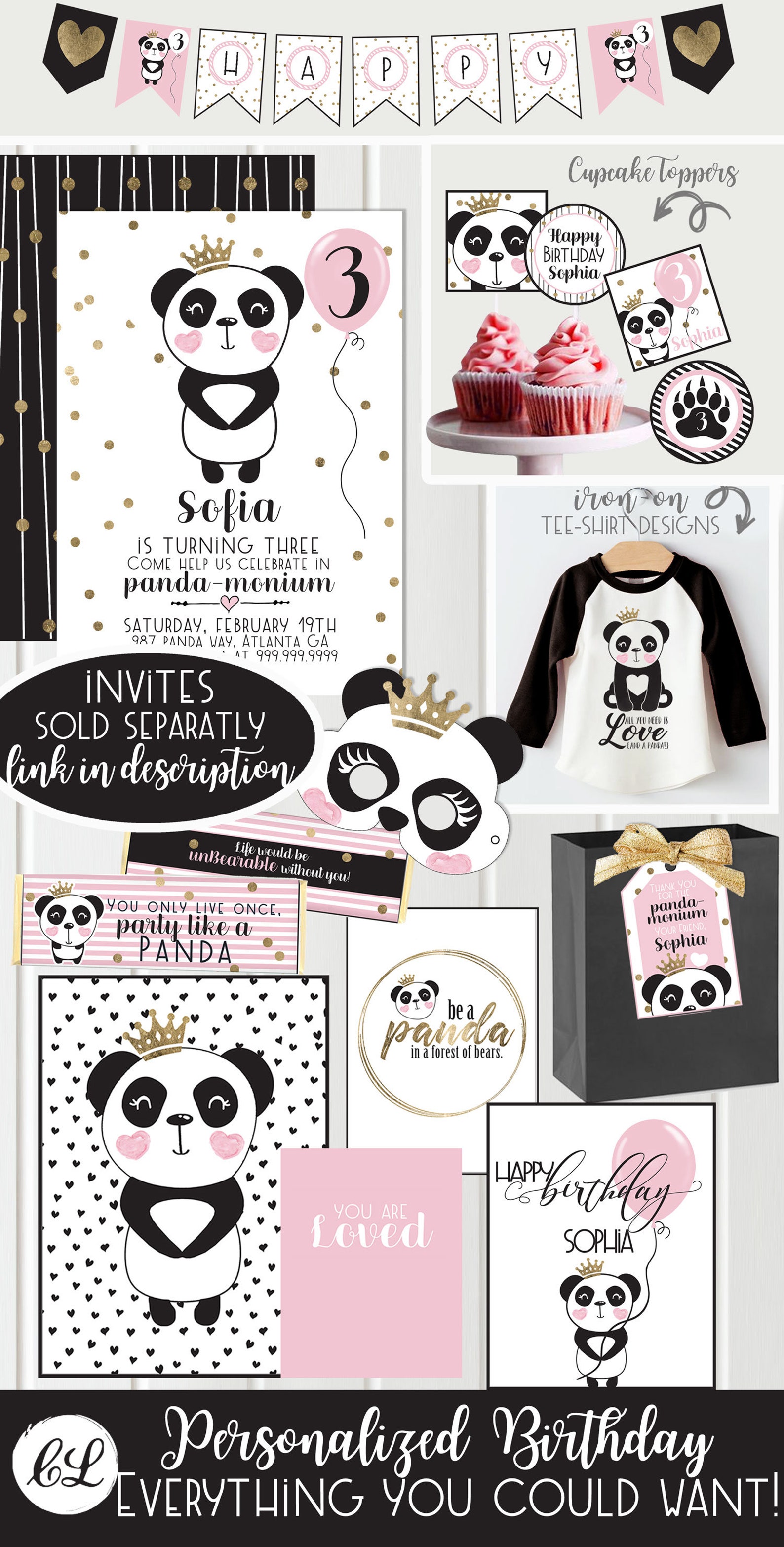Panda Party Bundle Pink Panda Birthday Party Printable - Etsy