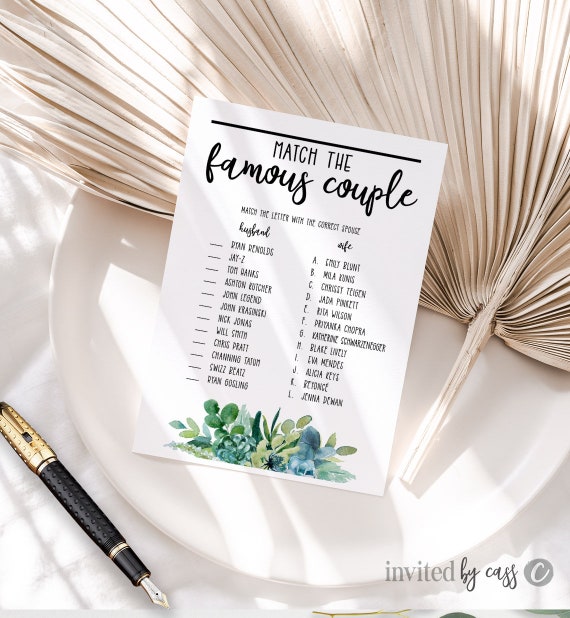 Free Printable Bridal Shower Games Famous Couples