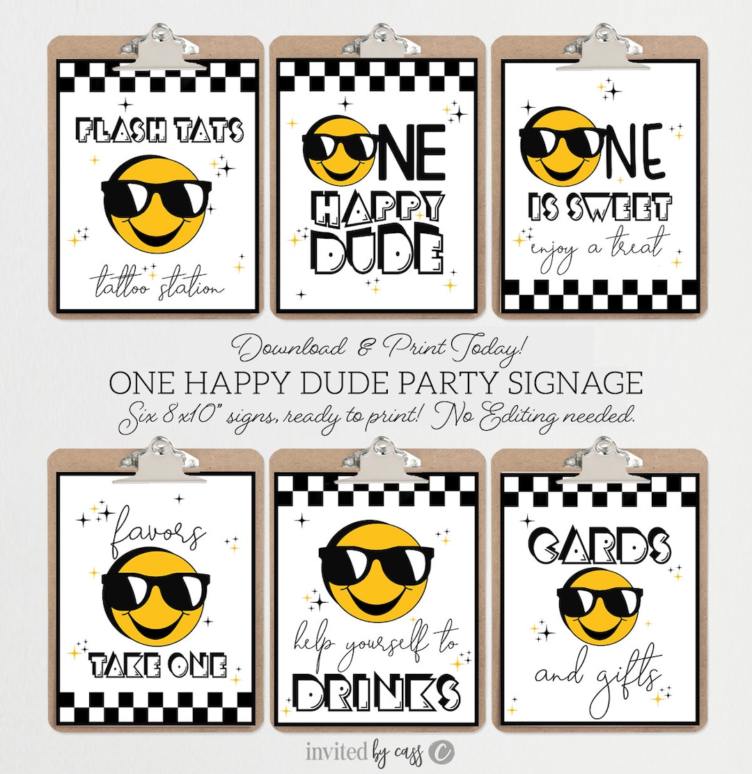 One Happy Dude Birthday Signs, One Happy Dude Birthday Boy, Happy Face ...