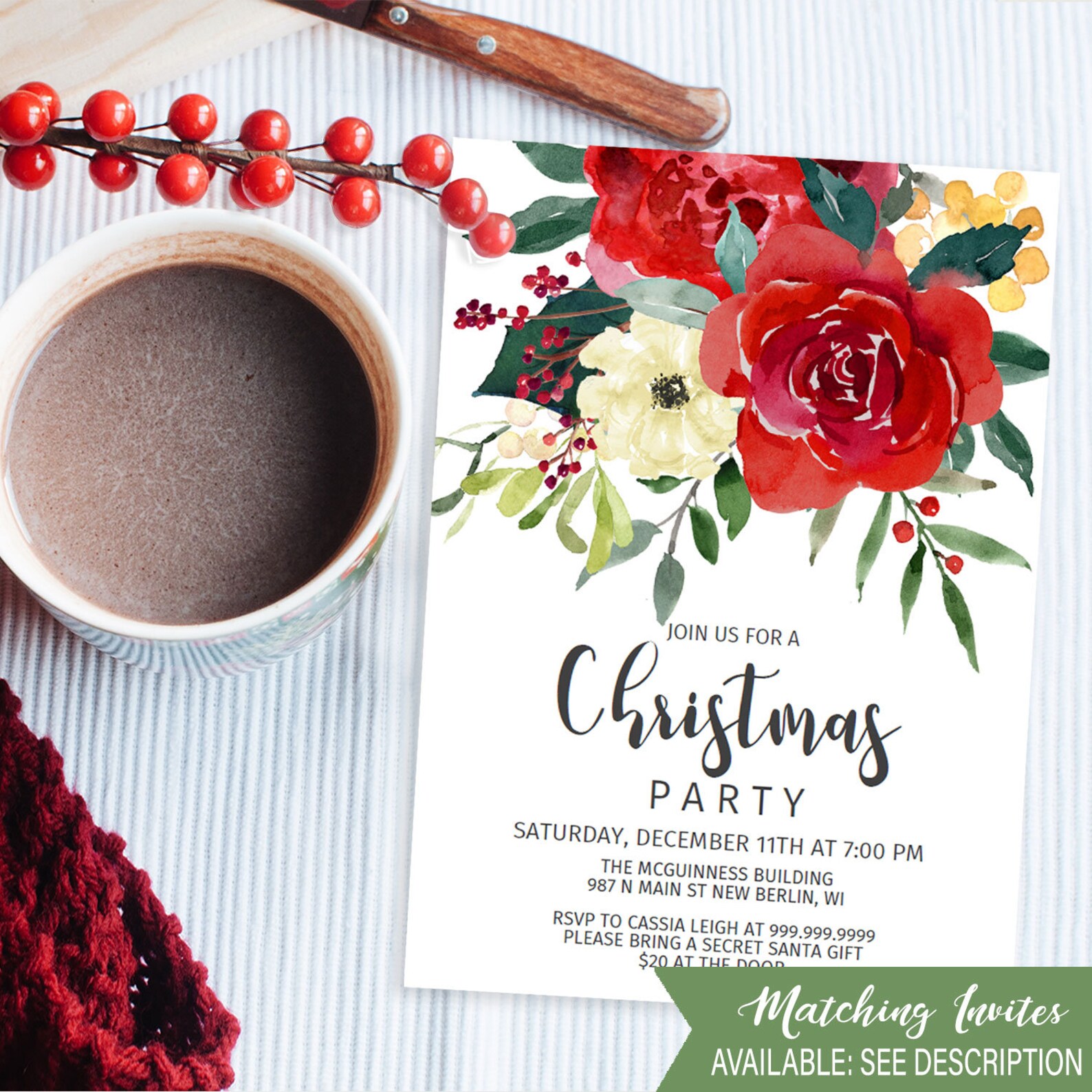 Christmas Menu Greenery Menu Holly Menu Christmas Shower | Etsy