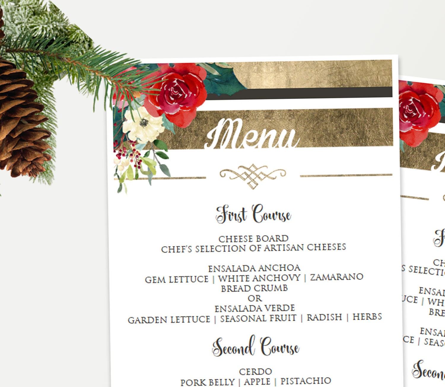 Christmas Menu Greenery Menu Holly Menu Christmas Shower | Etsy