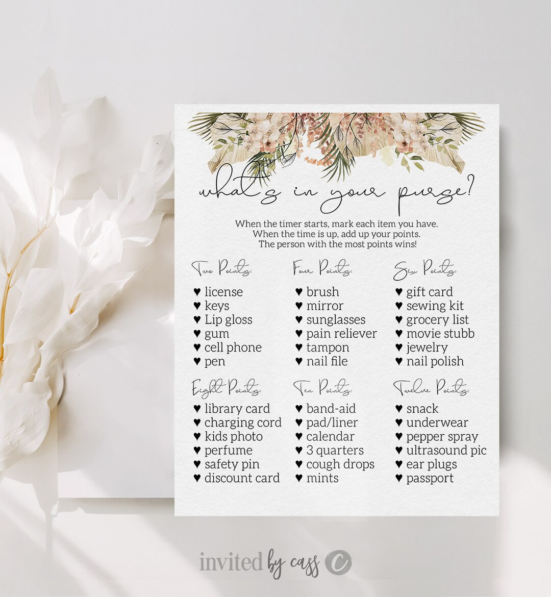 What's in Your Purse Baby Shower Game, Desert Baby Shower, Easy Shower ...