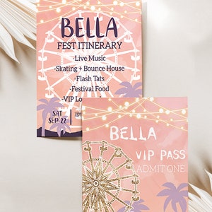 Editable Festival VIP Card, Girls Music Festival Birthday, Ferris Wheel ...
