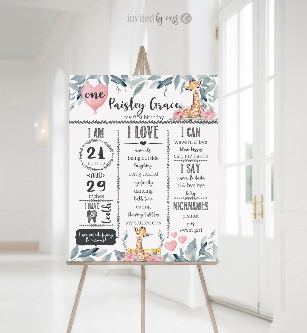EDITABLE Wild One Milestone Board, Giraffe Girls First Birthday ...