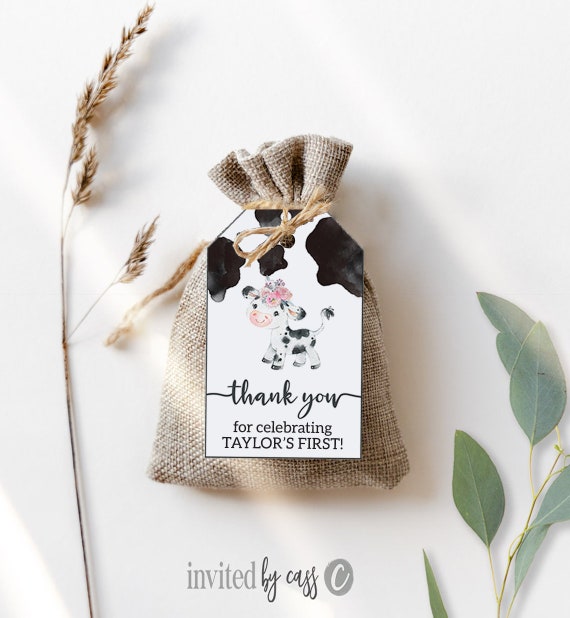 Editable Holy Cow Birthday Favor Tags Pink Cow Bottle Labels - Etsy
